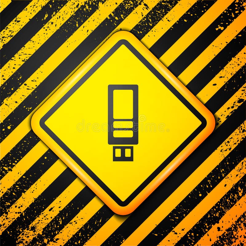 Black USB Flash Drive Icon Isolated on Yellow Background. Warning Sign ...