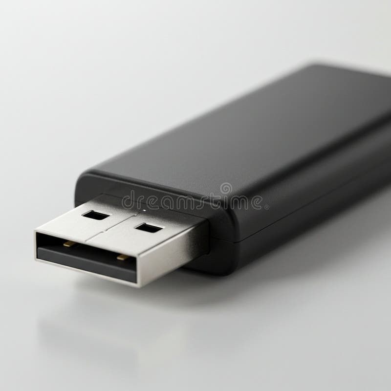 Black USB Flash Drive with a Metallic Rectangular Connector, Featuring ...