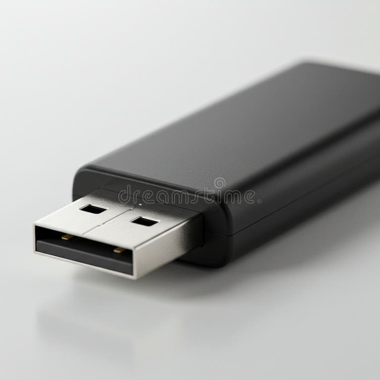 Black USB Flash Drive with a Metallic Rectangular Connector, Featuring ...