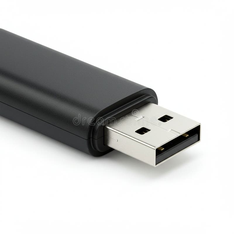 A Black USB Flash Drive with a Rectangular Metal Connector and Plastic ...