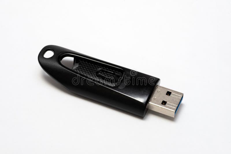 A Black USB Flash Drive or Thumb Drive Isolated in White with Copy ...