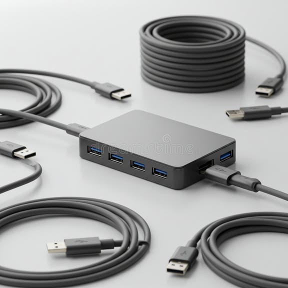 A Black USB Hub with Multiple Ports, Featuring Three USB 3.0 Ports and ...
