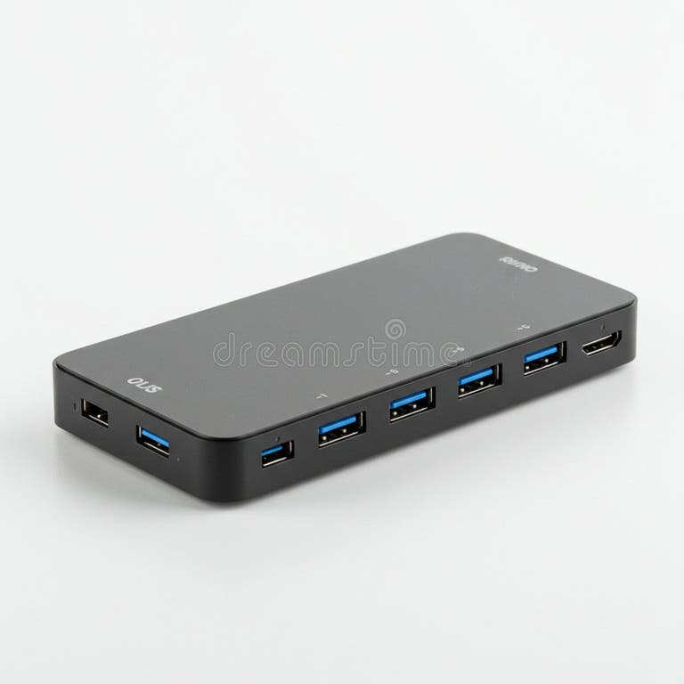 Black USB Hub with Multiple Ports, Including Several USB 3.0 Ports and ...