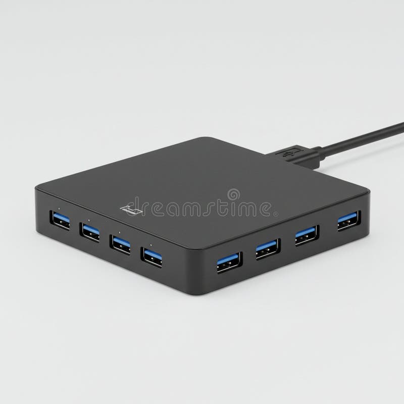 Black USB Hub with a Rectangular Shape and Rounded Edges. it Features ...