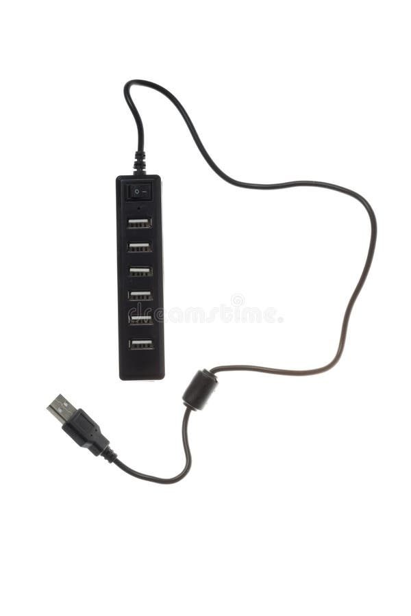 Black USB Hub with Six Ports, Isolated on White Stock Image - Image of ...