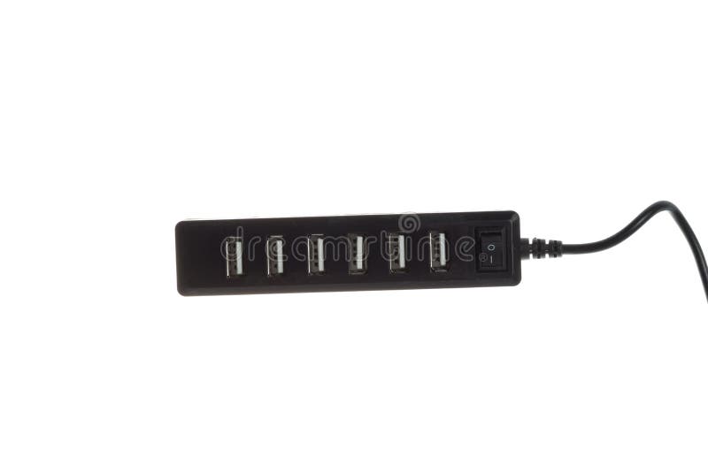Black USB Hub with Six Ports, Isolated on White Stock Image - Image of ...