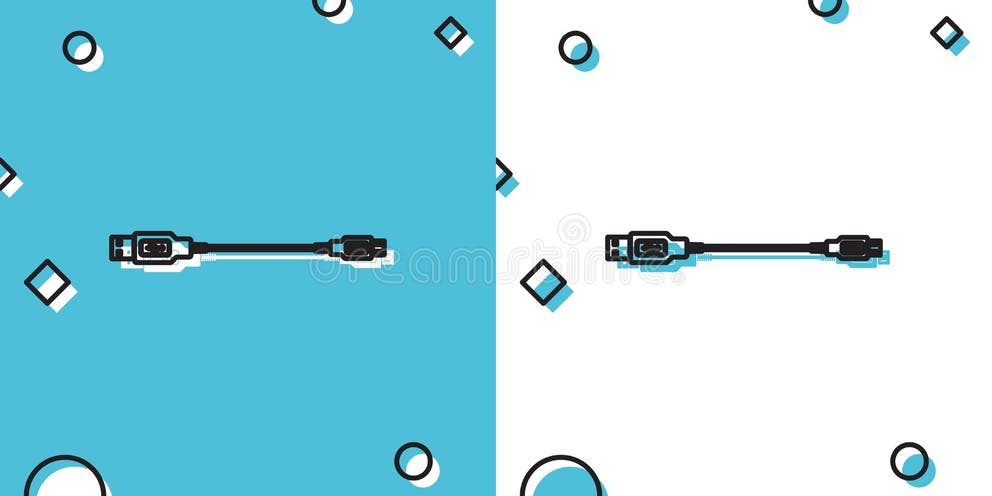 Black USB Micro Cables Icon Isolated on Blue and White Background ...