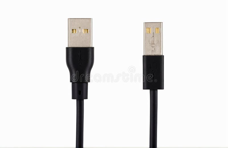 Black USB Micro USB Cable, Cut Out Isolated on White Background Stock ...