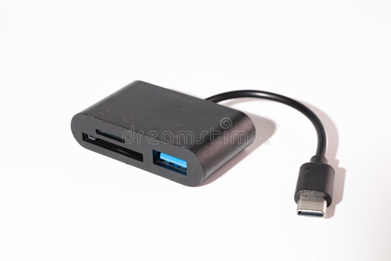 Black USB Type-C 3.1 Card Reader Adapter with Cable Isolated on White ...