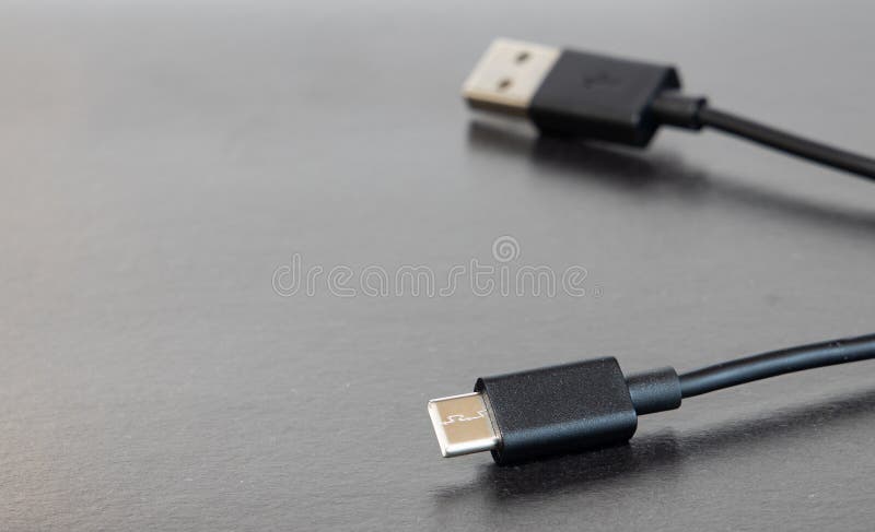 Black USB Type-c Charger Gadget Object on Gray Background Texture ...