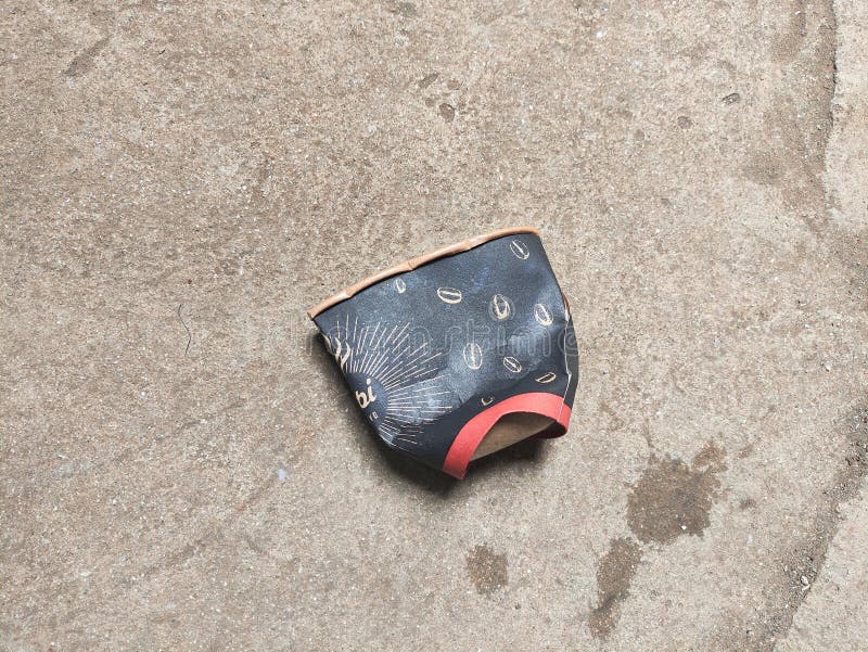 Black Used Paper Cup Torn on the Ground Stock Image - Image of concept ...