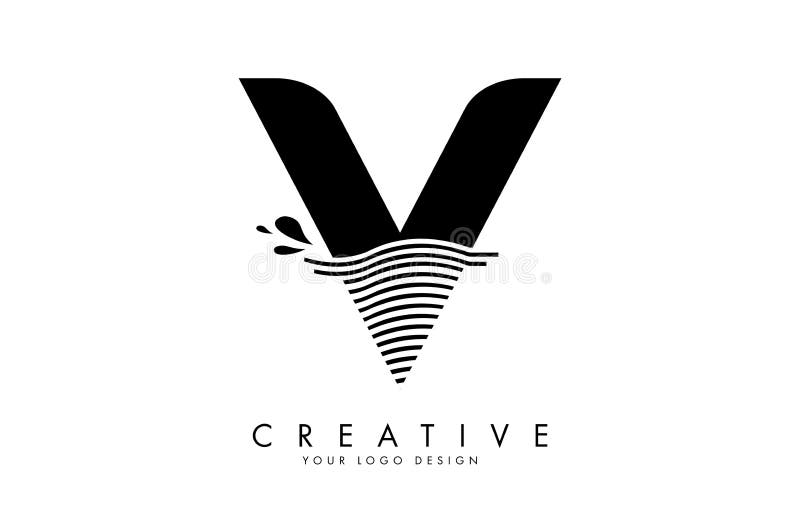 Black V Letter Logo with Waves and Water Drops Design Stock Vector ...
