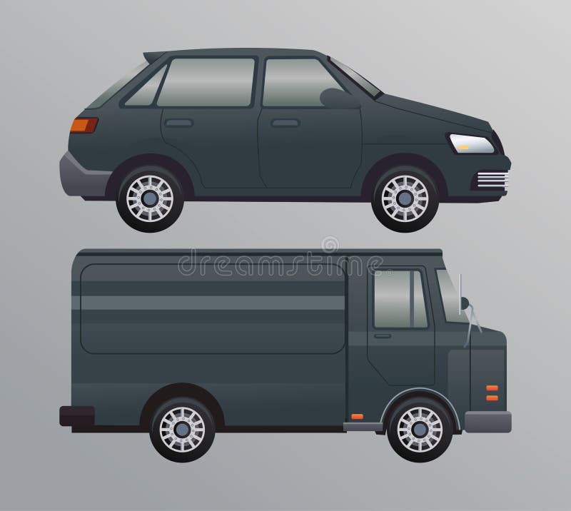 Black Van and Car Vehicle Transport Mockup Stock Vector - Illustration ...
