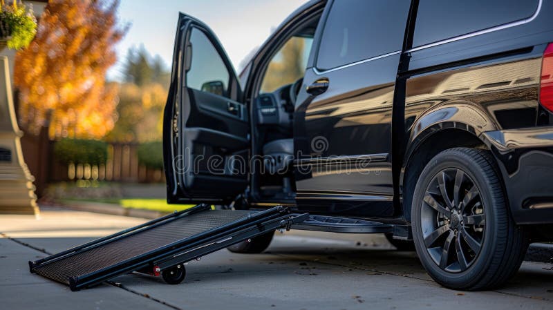 A Black Van with a Ramp Attached, Ideal for Wheelchair Access or ...