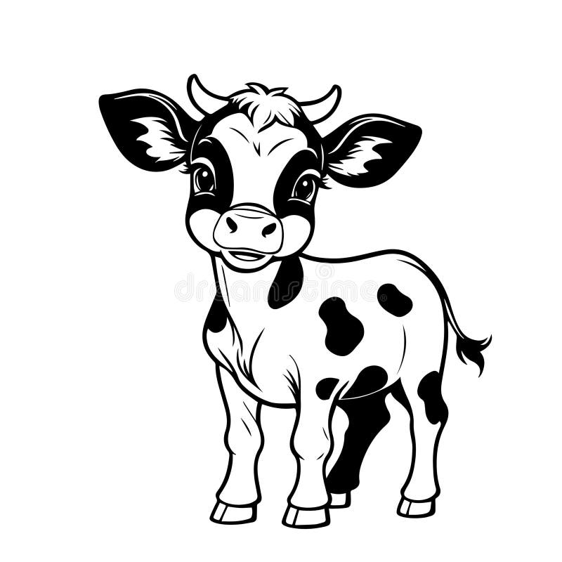 Black Vector Fun Calf Smiling on a White Background for Coloring Book ...