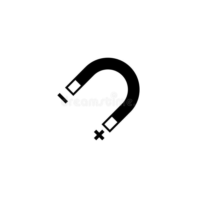 Black Vector Icon of a Magnet with Positive and Negative Signs, Perfect ...