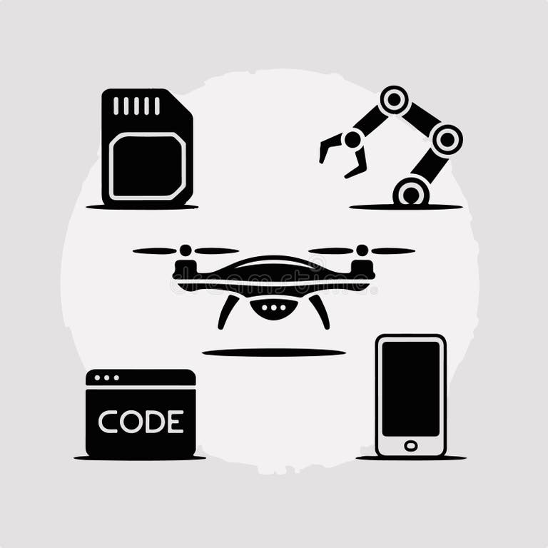 Black Smart Drone Robot Stock Illustrations – 1,184 Black Smart Drone ...