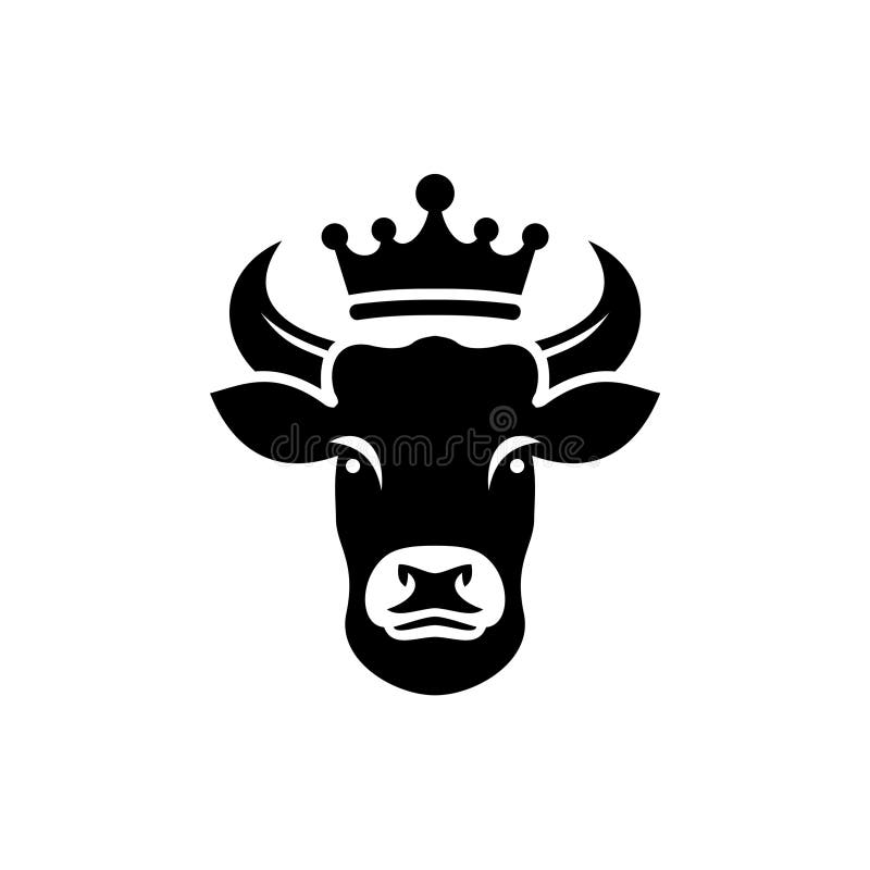 Black Vector Illustration of a Bull or Cow Head Wearing a Crown Stock ...
