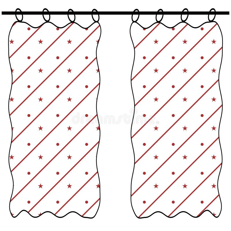 Black Vector Outline Illustration of Curtains with Red Pattern Isolated ...