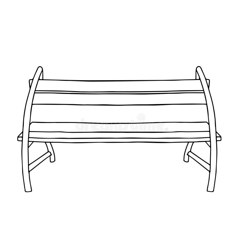Black Vector Outline Illustration of a Wooden Bench Isolated on a White ...
