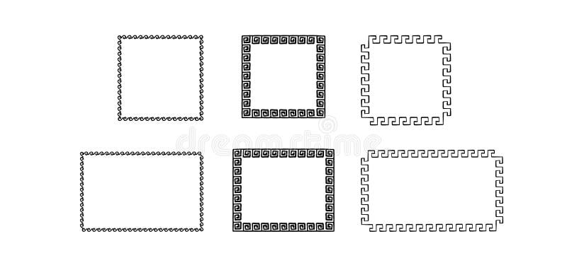 Black Vector Rectangle Frames with Meander Pattern Set. Greek Key ...