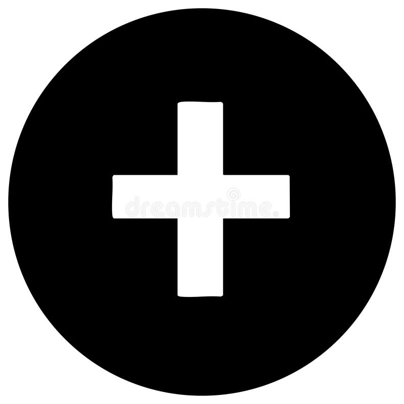 Black Vector Silhouette of a Plus Sign Symbol in a Round Shape ...