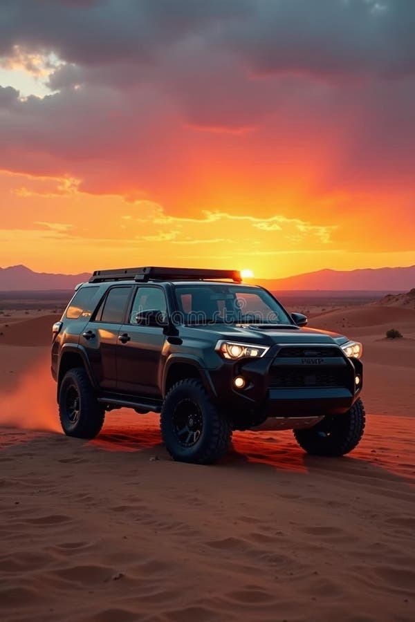 Black Vehicle, Desert Sunset Backdrop Sharp Shadows, Textured Sand ...