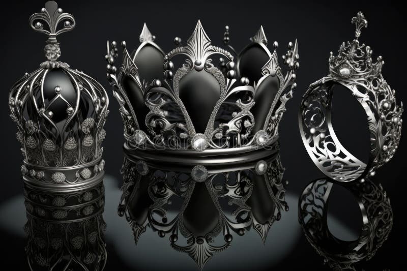 Black Velvet Crown Set with Silver and Diamonds Stock Illustration ...