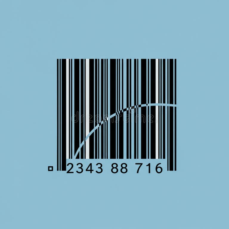 Black Vertical Barcode with Curved Lines Over a Blue Background ...