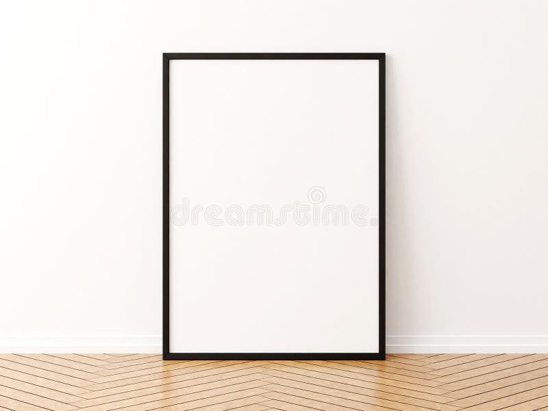 Black Vertical Frame Mockup on the Wooden Floor. 3d Rendering Stock ...
