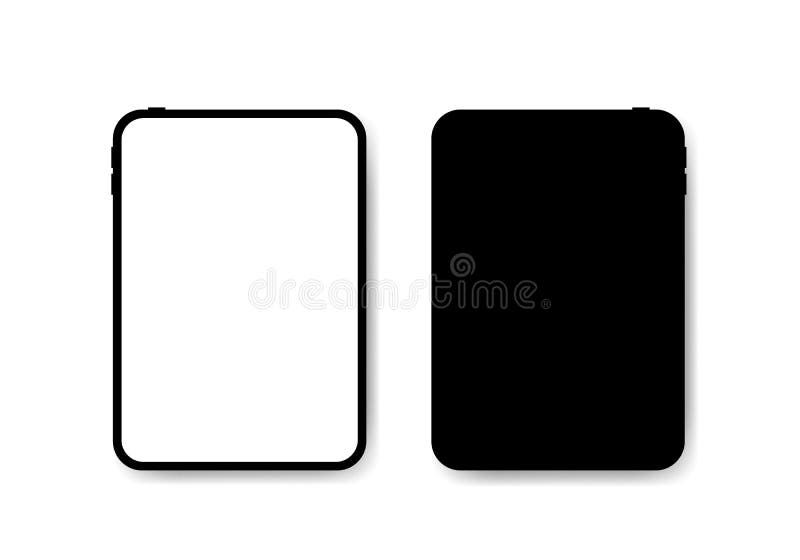 Black Vertical Tablet Computers Mock Up Vector Illustration. Front and ...
