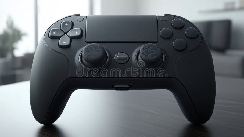 Black Video Game Controller on a Dark Surface, Close-up View. Stock ...