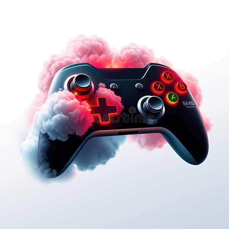 Illuminated Black Video Game Controller with Smoke Stock Illustration ...
