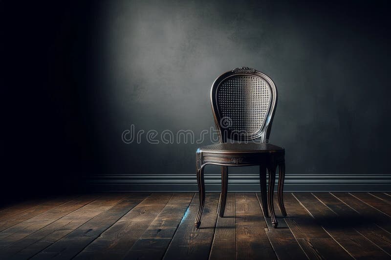 Black Viennese Elegant Chair in an Empty Dark Room Stock Illustration ...