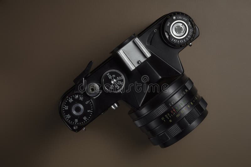 Black Vintage SLR Camera Close Up Stock Image - Image of object, analog ...