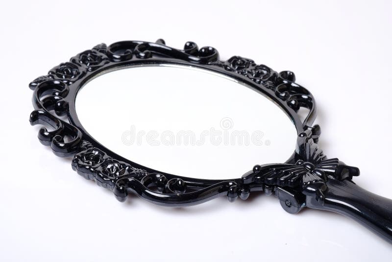 Black Vintage Hand Mirror on White Background. Stock Image - Image of ...