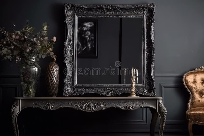 Black Vintage Ornate Frame in Classic Style. Dark Gothic Royal Frame in ...
