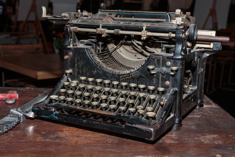 Black Vintage Typewriter: Front View Stock Image - Image of business ...
