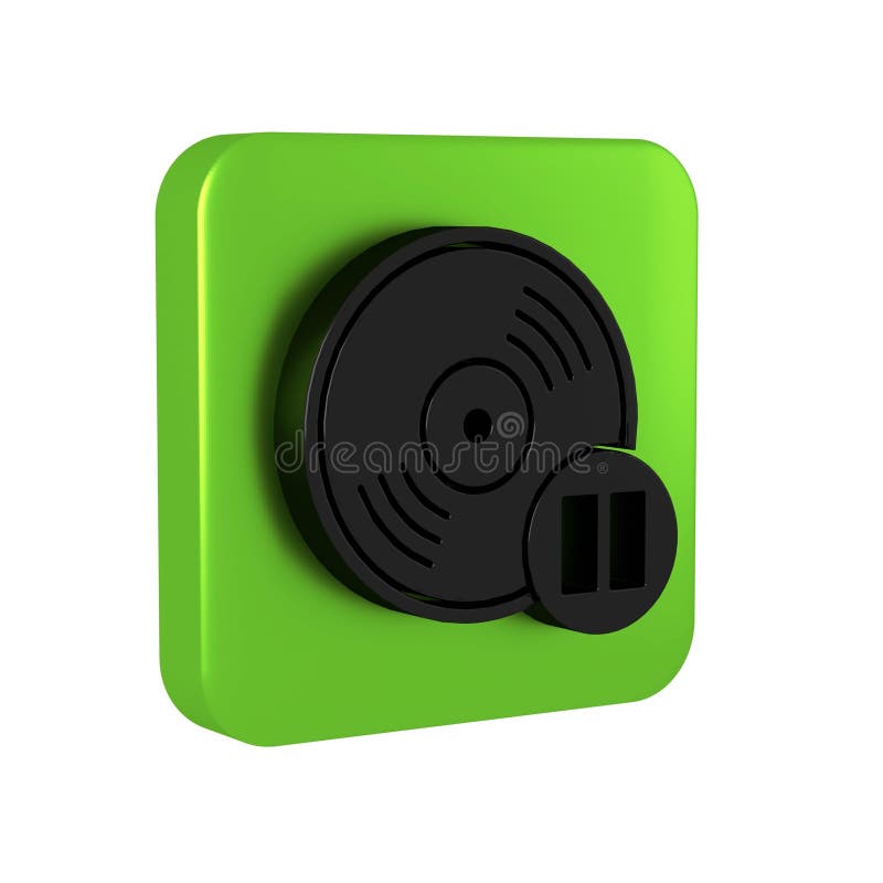 Black Vinyl Disk Icon Isolated on Transparent Background. Green Square ...