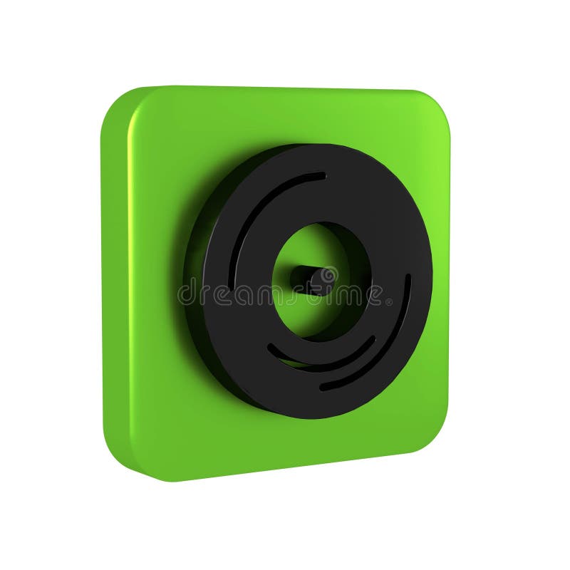Black Vinyl Disk Icon Isolated on Transparent Background. Green Square Button Stock Illustration ...