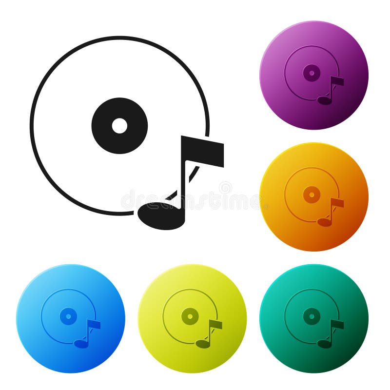 Black Vinyl Disk Icon Isolated on White Background. Set Icons in Color ...