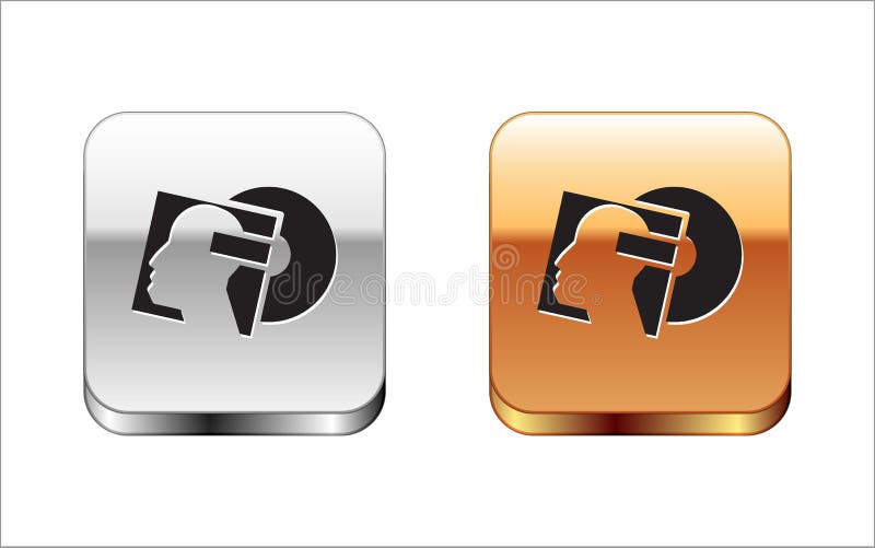 Black Vinyl Disk Icon Isolated on White Background. Silver and Gold ...