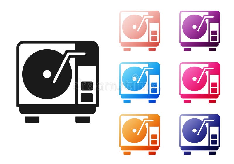Black Vinyl Player with a Vinyl Disk Icon Isolated on White Background ...