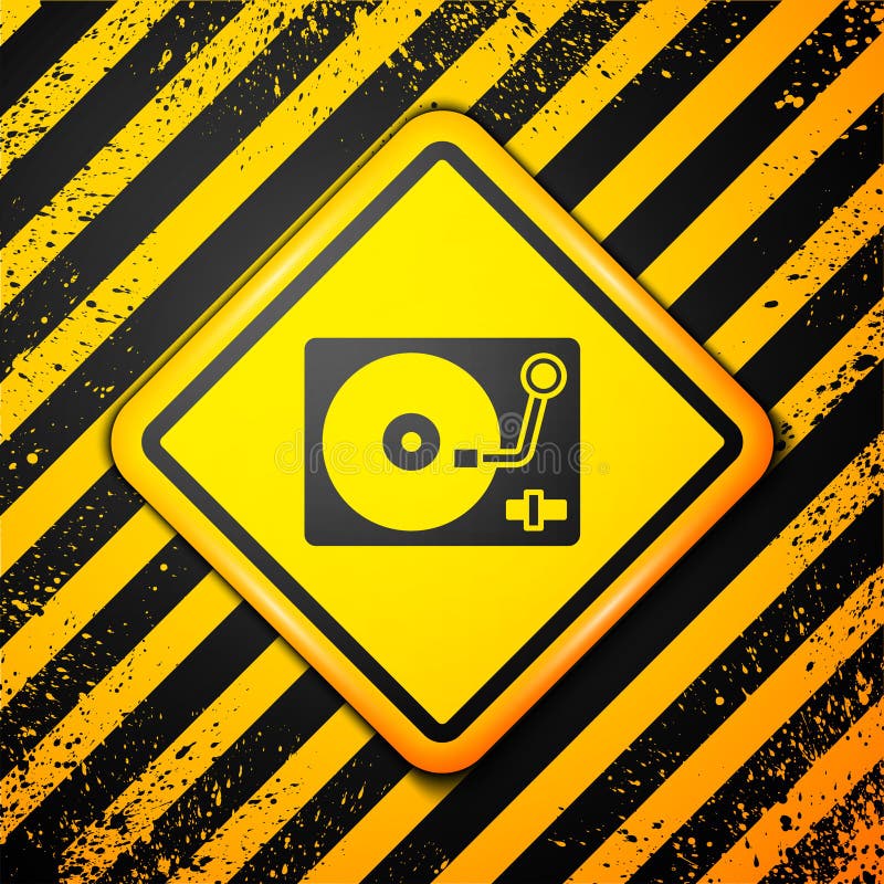 Black Vinyl Player with a Vinyl Disk Icon Isolated on Yellow Background ...