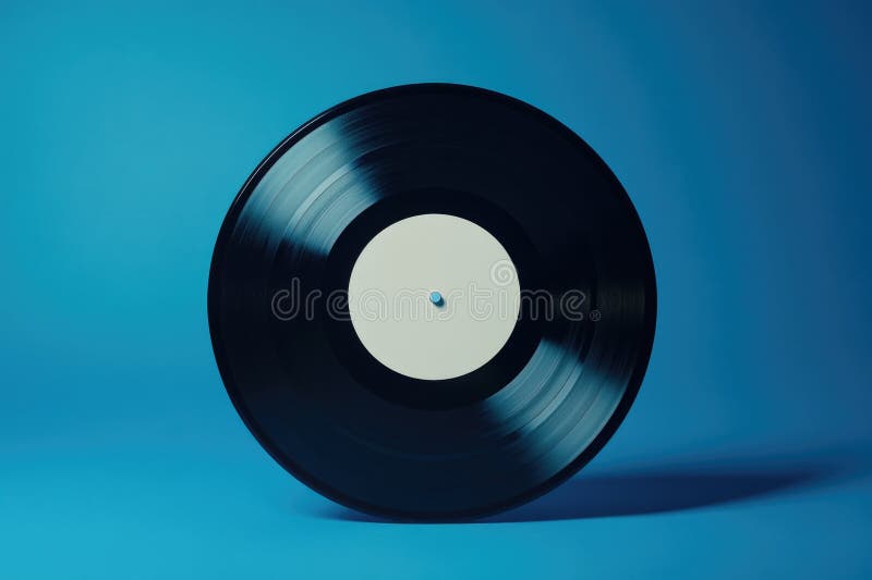 Black Vinyl Record on Blue Background Stock Image - Image of visual ...