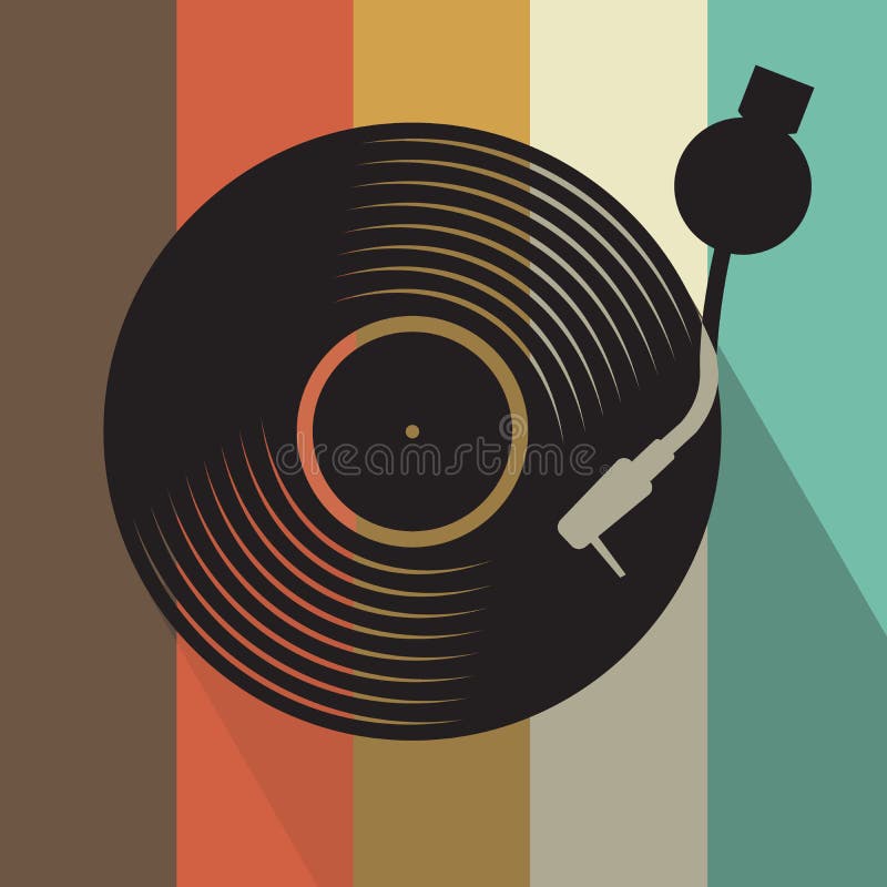 Black Vinyl Record Disc Flat Retro Concept Vector Illustration Stock ...