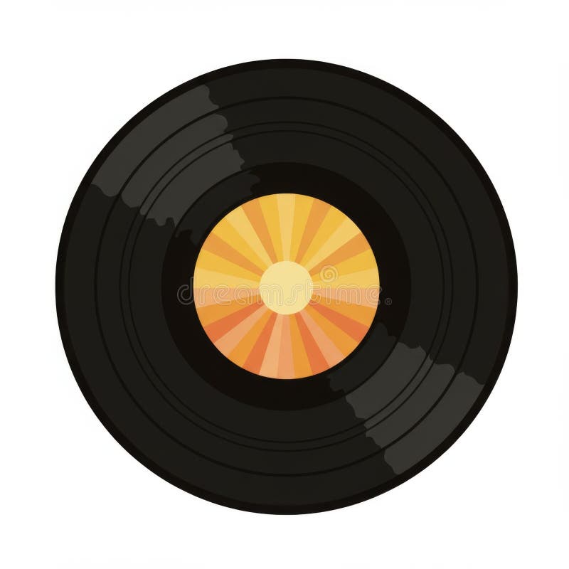 Black Vinyl Record with Orange Sunburst Label Stock Illustration ...