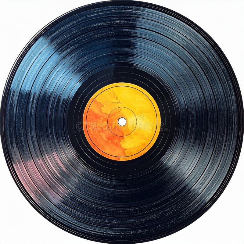 Black Vinyl Record with Orange Watercolor Label Stock Illustration ...