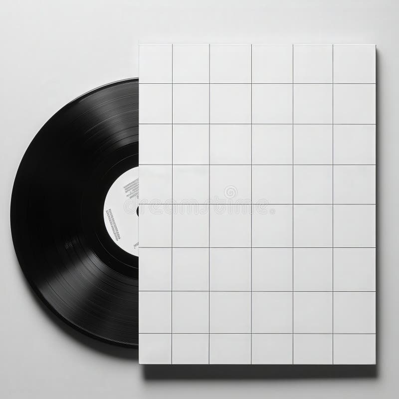 Black Vinyl Record Partially Inserted into a White Grid-patterned ...
