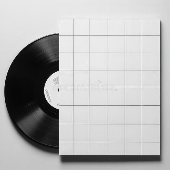 Black Vinyl Record Partially Inserted into a White Grid-patterned Sleeve Stock Illustration ...